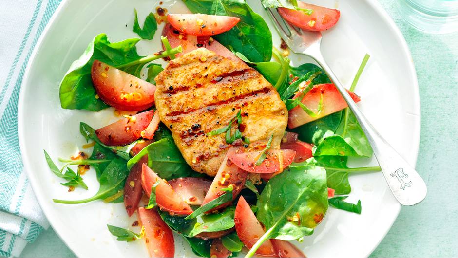 Grilled Pork Chops with Fresh Plums and Basil | Giant Food