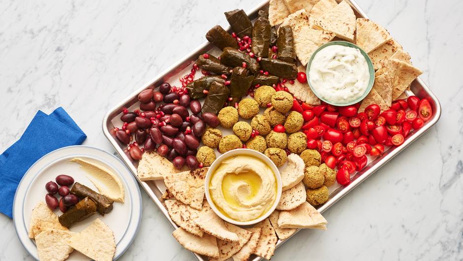 Mediterranean Sheet Pan Grazing Board with Air-Fryer Falafel | Stop and ...