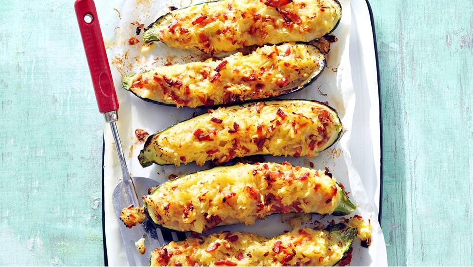 Cheesy Rice and Bacon–Stuffed Zucchini Boats | Stop and Shop