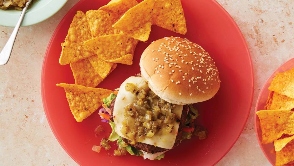 Salsa Verde Beef Burgers with Tortilla Chips | Stop and Shop