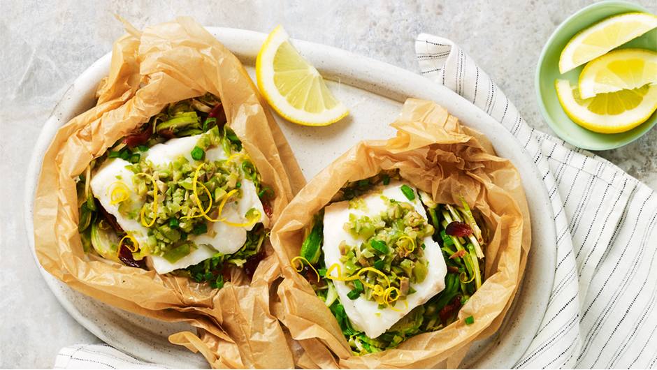 Lemony Cod Packets with Olive Butter | Giant Food