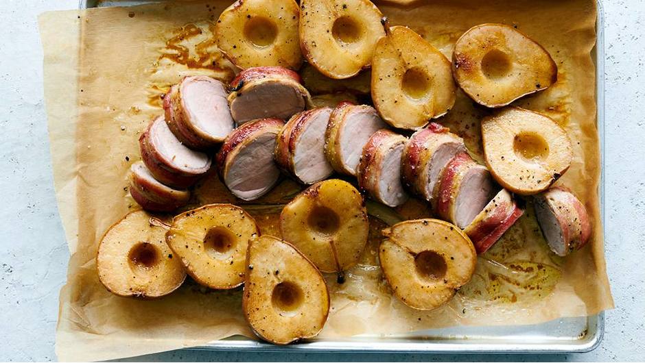 Sheet Pan Bacon-Wrapped Pork Tenderloin and Pears | Stop and Shop